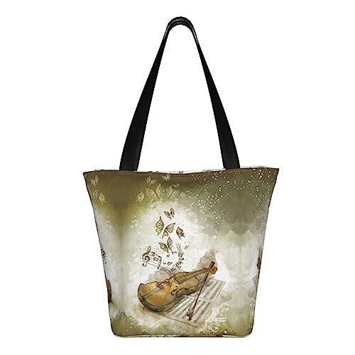 AKAUTOSM Butterfly And Cello Shopping Bag,Shoulder Bag,Large Capacity Lightweight,Can Be Used For Play,Travel,Shopping,Etc.