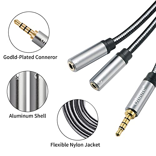 Oluote Headset Splitter Headphone Mic Y Adapter Cable,TRRS Male to 2 TRS Female Microphone and Headphone Cable, Compatible for PS4 Xbox Laptop PC Smartphone etc (9.8FT)