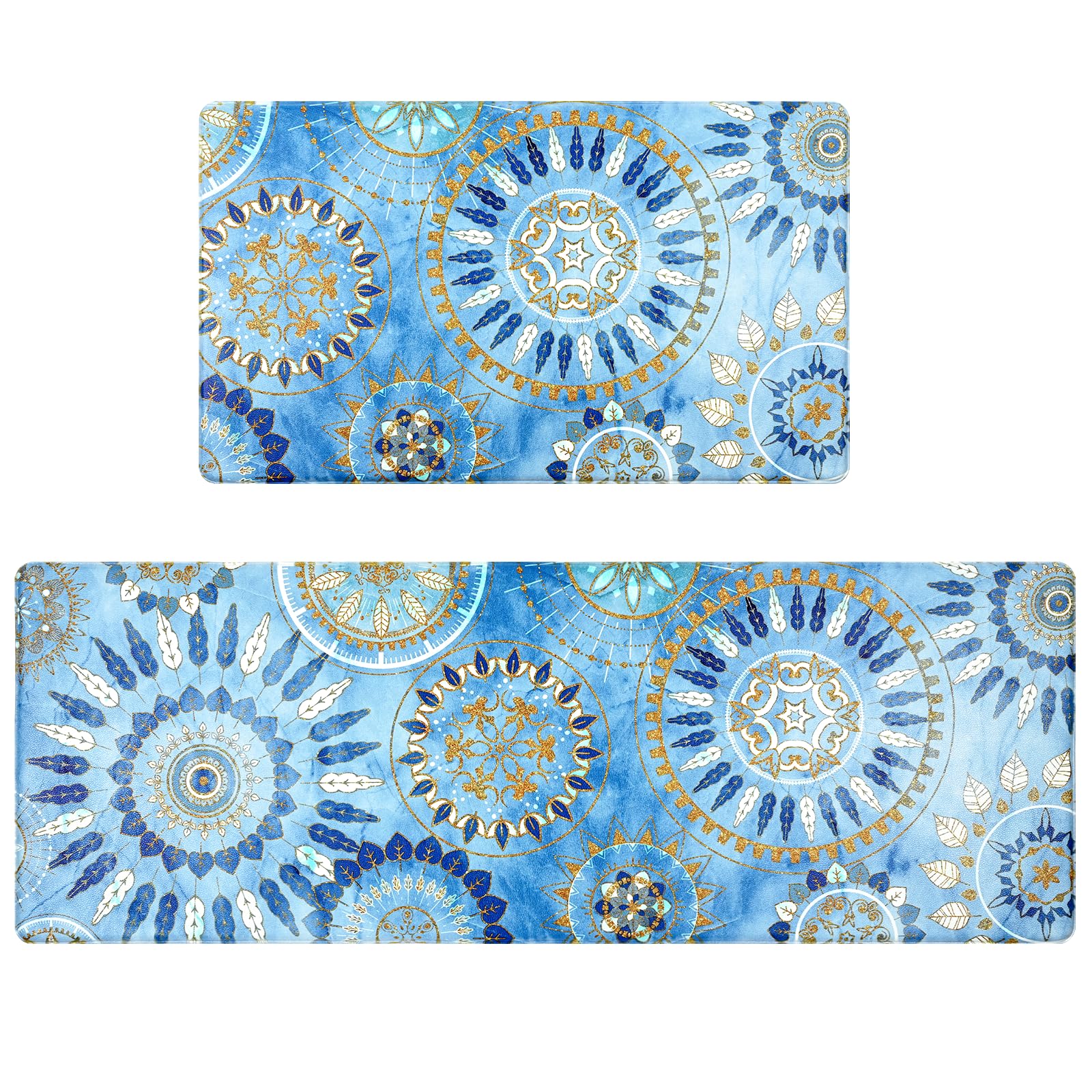 FRAMICS Boho Kitchen Rugs and Mats Cushioned Anti-Fatigue Kitchen Rug, Waterproof Non-Slip Kitchen Mats and Rugs, Memory Foam Bohemian Kitchen Floor Mat for Home Office Laundry, 18" x 48" + 18" x 30"