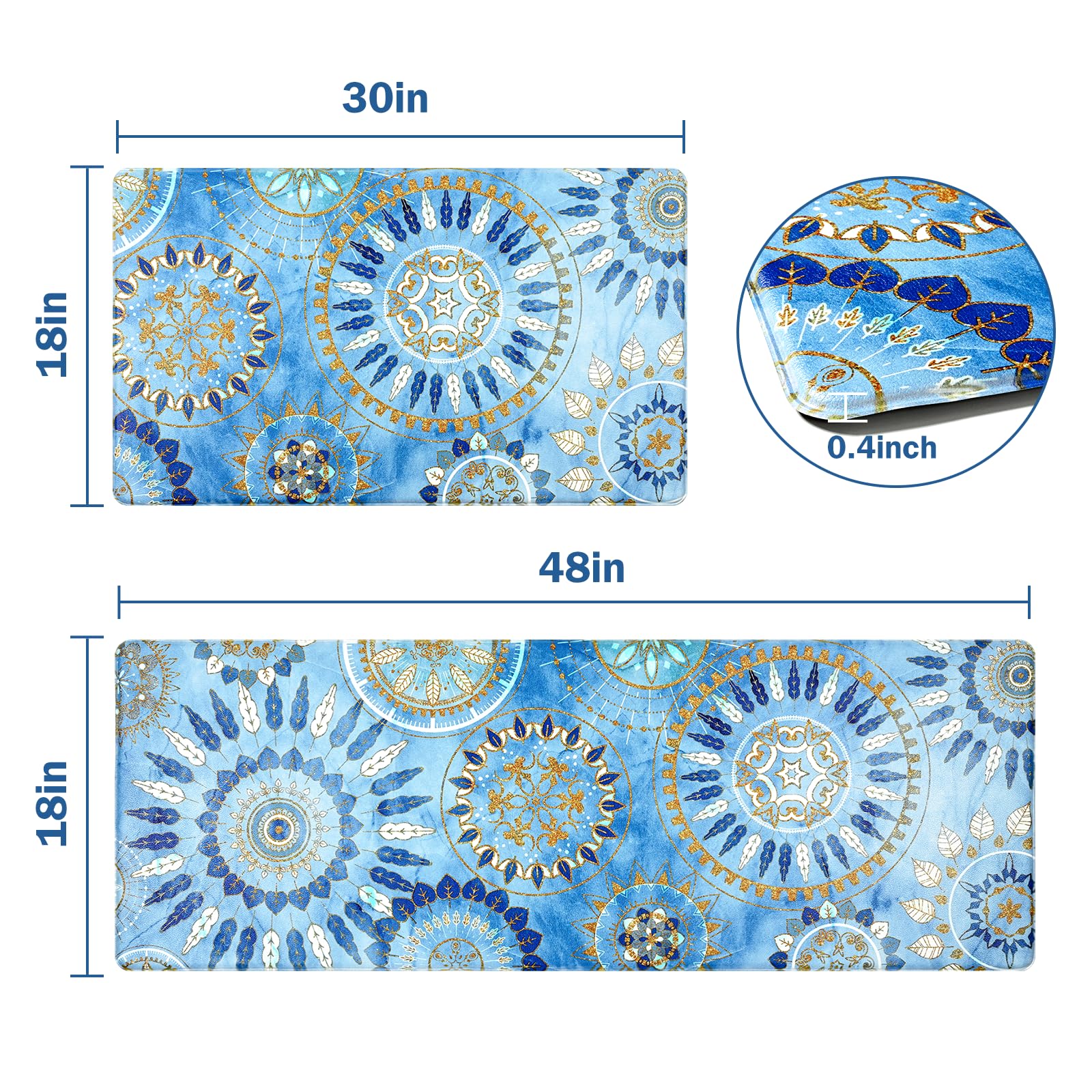 FRAMICS Boho Kitchen Rugs and Mats Cushioned Anti-Fatigue Kitchen Rug, Waterproof Non-Slip Kitchen Mats and Rugs, Memory Foam Bohemian Kitchen Floor Mat for Home Office Laundry, 18" x 48" + 18" x 30"