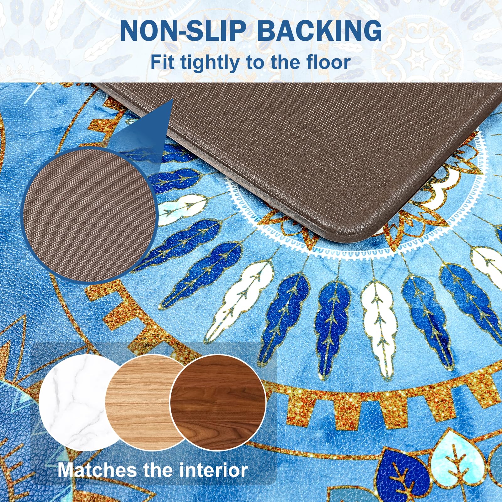 FRAMICS Boho Kitchen Rugs and Mats Cushioned Anti-Fatigue Kitchen Rug, Waterproof Non-Slip Kitchen Mats and Rugs, Memory Foam Bohemian Kitchen Floor Mat for Home Office Laundry, 18" x 48" + 18" x 30"