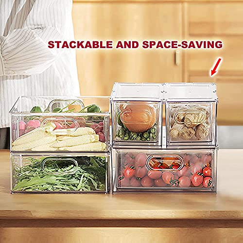 3 Pack Refrigerator Organizer Bins with Pull-out Drawer, Large Stackable Fridge Drawer Organizer Set with Handle, BPA-free Drawable Clear Storage Cases for Freezer, Cabinet, Kitchen, Pantry Organization
