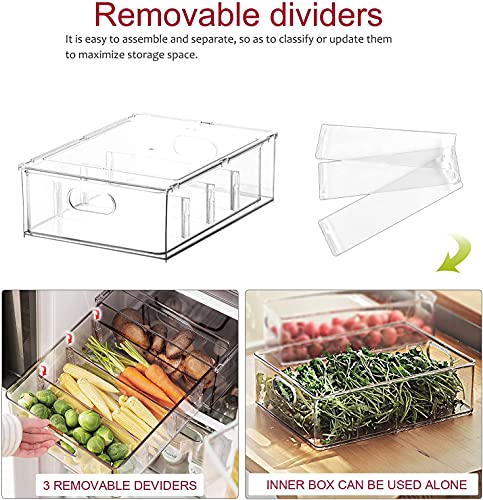 3 Pack Refrigerator Organizer Bins with Pull-out Drawer, Large Stackable Fridge Drawer Organizer Set with Handle, BPA-free Drawable Clear Storage Cases for Freezer, Cabinet, Kitchen, Pantry Organization