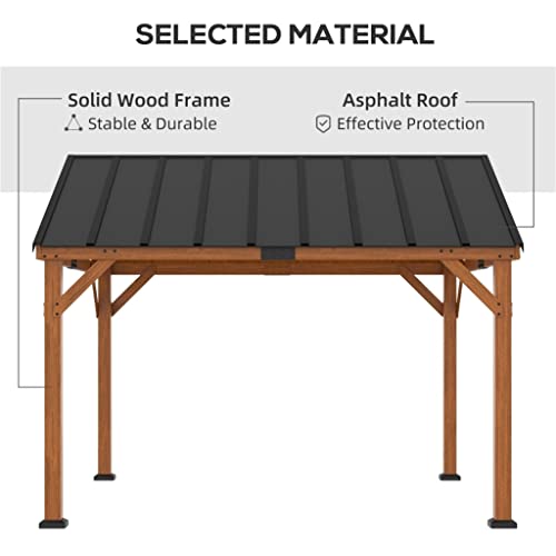BHVXW 12' x 11' Hardtop Gazebo with Wood Frame and Waterproof Asphalt roof, Gazebo Canopy for Garden, Patio, Backyard