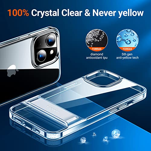 TORRAS MoonClimber for iPhone 14 Case for iPhone 13 Case, [3 Stand Ways] [Non-Yellowing & Military Grade Shockproof] Protective Slim Hard Clear Phone Case with Stand 6.1'' 2022, Crystal Clear