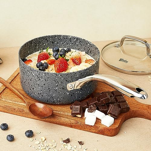HLAFRG 1 Quart Small Sauce pan with Lid, Ultra Nonstick Sauce Pan with Lid, Small Pot with Lid, Granite Nonstick Saucepan 1 quart, Small Sauce Pot, 1 Qt Pot with Lid, Aluminum Small Pot 1 Quart