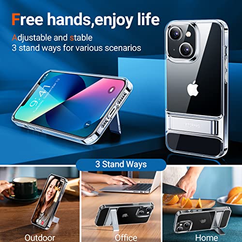 TORRAS MoonClimber for iPhone 14 Case for iPhone 13 Case, [3 Stand Ways] [Non-Yellowing & Military Grade Shockproof] Protective Slim Hard Clear Phone Case with Stand 6.1'' 2022, Crystal Clear