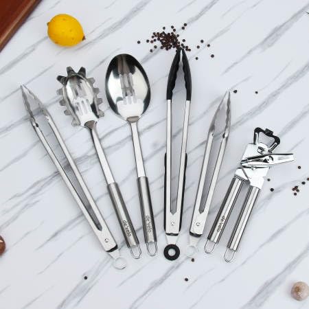 DE'VELO Stainless Steel Kitchen Utensils Set - 23 Piece Nonstick Kitchen Cookware Tools Spatula Set - Cooking Set - Kitchen Utensil Gadgets Pots and Pans Accessories
