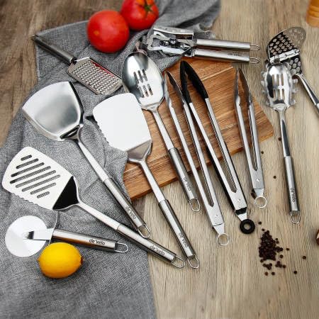 DE'VELO Stainless Steel Kitchen Utensils Set - 23 Piece Nonstick Kitchen Cookware Tools Spatula Set - Cooking Set - Kitchen Utensil Gadgets Pots and Pans Accessories