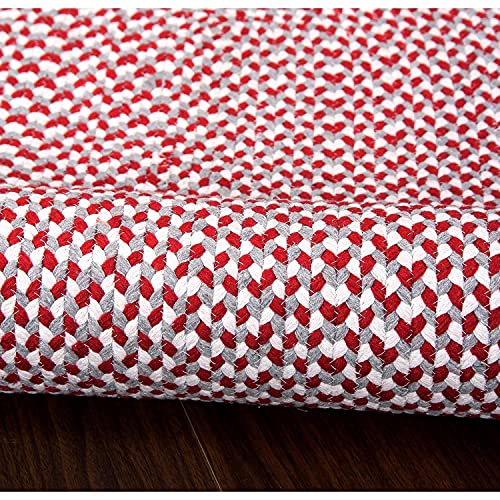 Super Area Rugs Tri-Color Cotton Farmhouse Braided Rug - Buffalo Check Red,White,Gray 6' Round Circle