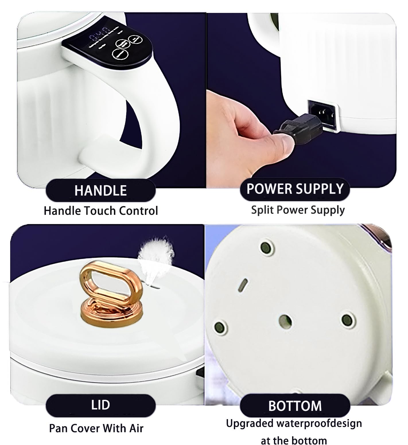 Electric Hot Pot,1.6L Portable Electric Skillet with Nonstick Coating,Rapid Noodles Cooker with Intelligent touch control， Mini Non-Stick Pan for Steak, Egg, Fried Rice, Ramen, Oatmeal, Soup (Purple)