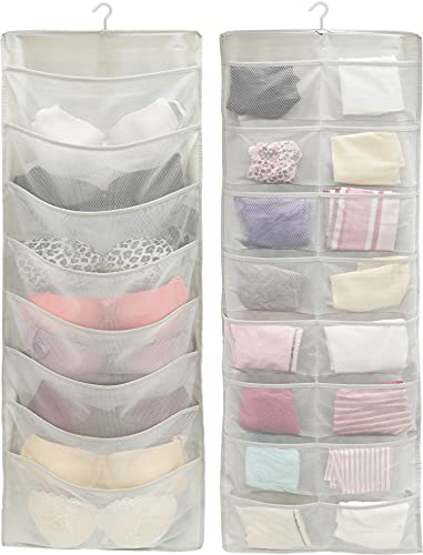 1 Pack - SimpleHouseware 24-Pocket Double-Sided Hanging Closet Underwear Organizer, Grey