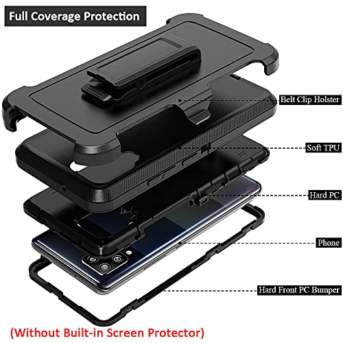 Compatible with Samsung Galaxy A42 5G Case,with Screen Protectors,Heavy Duty Rugged Shockproof Full Body Protection Kickstand Case with Belt Clip Holster for Samsung Galaxy A42 5G (Black)