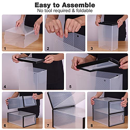 Yescom 18 Pack Shoe Storage Box Clear Shoe Organizer Bins for Closets Stackable Sneaker Container Foldable Home Closet Apartment Use Small Size Black