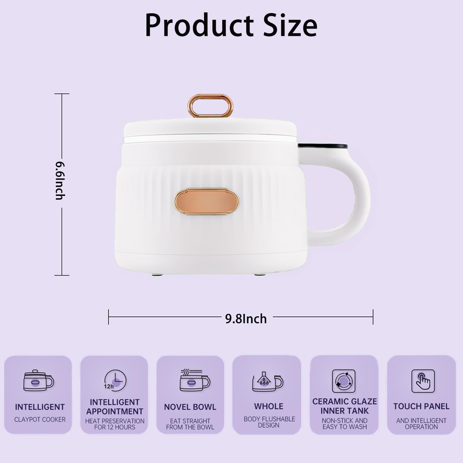 Electric Hot Pot,1.6L Portable Electric Skillet with Nonstick Coating,Rapid Noodles Cooker with Intelligent touch control， Mini Non-Stick Pan for Steak, Egg, Fried Rice, Ramen, Oatmeal, Soup (Purple)