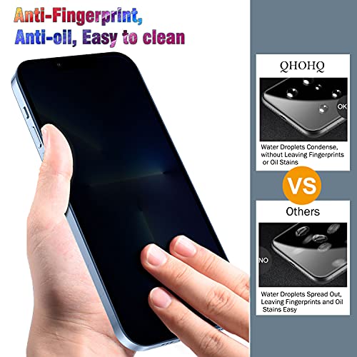 QHOHQ 2 Pack Privacy Screen Protector for iPhone 13 Pro Max 6.7" with 2 Packs Camera Lens Protector, Full Screen Tempered Glass Film,9H Hardness Anti-Scratch, Anti Spy, Easy to install - Case Friendly