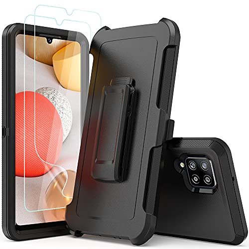 Compatible with Samsung Galaxy A42 5G Case,with Screen Protectors,Heavy Duty Rugged Shockproof Full Body Protection Kickstand Case with Belt Clip Holster for Samsung Galaxy A42 5G (Black)