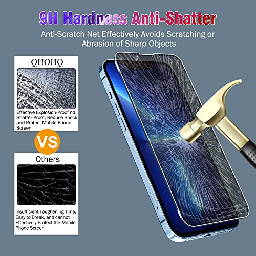 QHOHQ 2 Pack Privacy Screen Protector for iPhone 13 Pro Max 6.7" with 2 Packs Camera Lens Protector, Full Screen Tempered Glass Film,9H Hardness Anti-Scratch, Anti Spy, Easy to install - Case Friendly