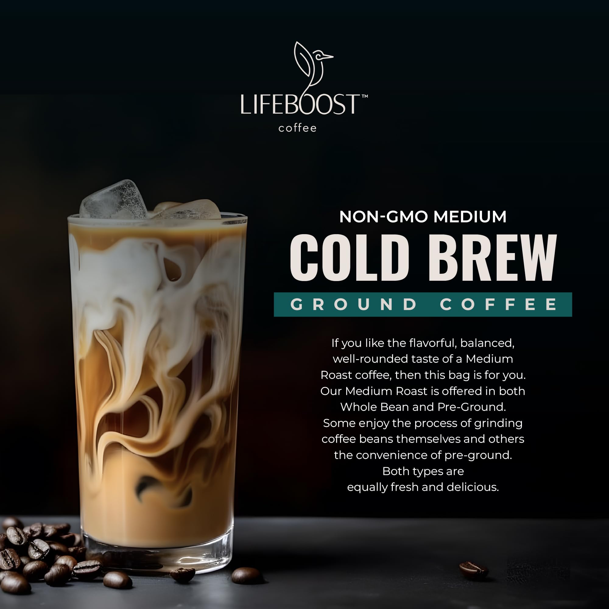 Lifeboost Medium Cold Brew Coffee - Low Acid Coarse Ground Coffee for Cold Brew - Single Origin Non-GMO USDA Organic Cold Brew Coffee Grounds - 3rd Party Tested For Mycotoxins & Pesticides - 12 Ounces