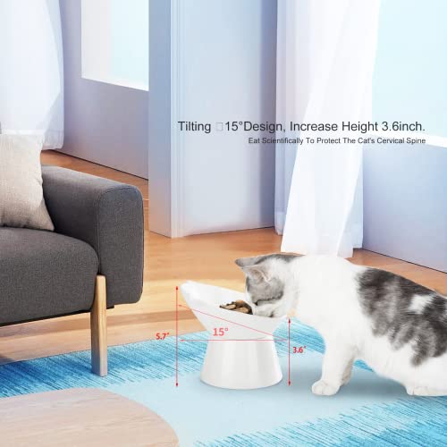 Detachable Elevated Cat Bowls, 15° Tilted Raised Cat Food Bowl Anti-Vomiting,Whisker Friendly, Adjustable Cat Dishes for Protecting Spine,Adult Kitten