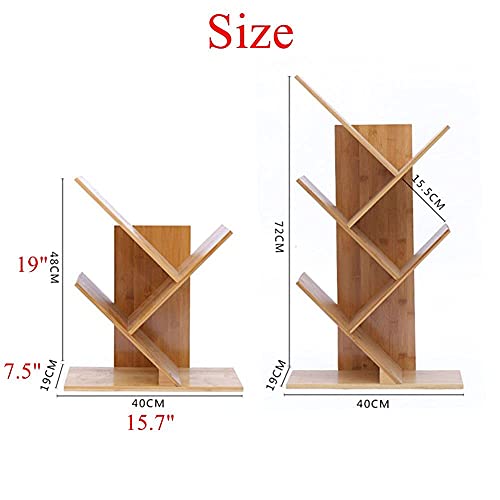 Desktop Bamboo Bookshelf Desk 3-Tier Book Storage Organizer Shelves Tree Bookshelf, Floor Standing Bookcase, Wood Storage Rack for Office Home School Shelf Display Creative Bookcas (Bamboo Wood)
