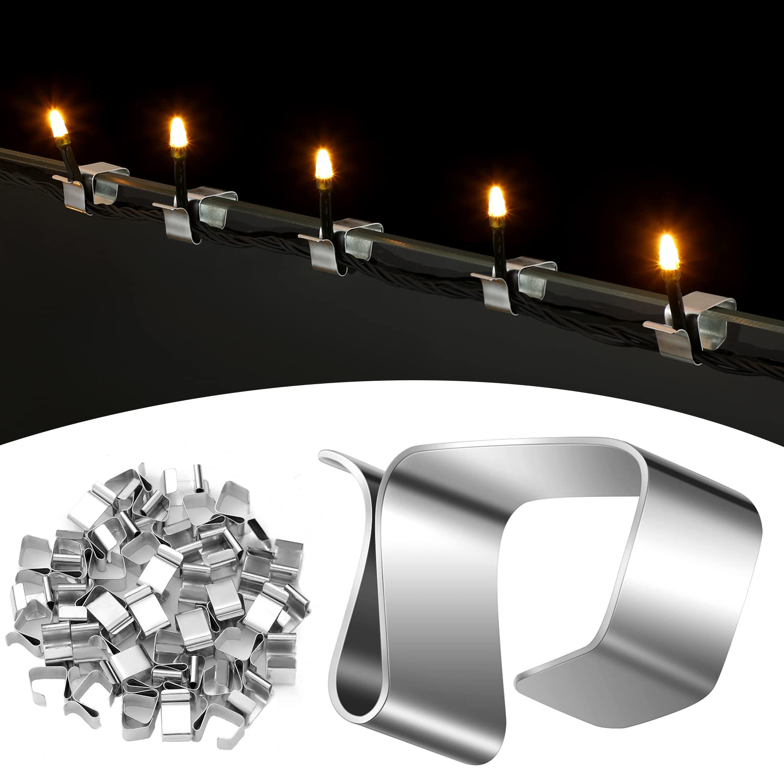 Sadnyy Christmas Lights Gutter Hooks Galvanized Holiday Roof Light Clips Xmas Hangers Outdoor Seasonal Lighting for Kitchen (50 Pcs,21 x 14.5 mm)