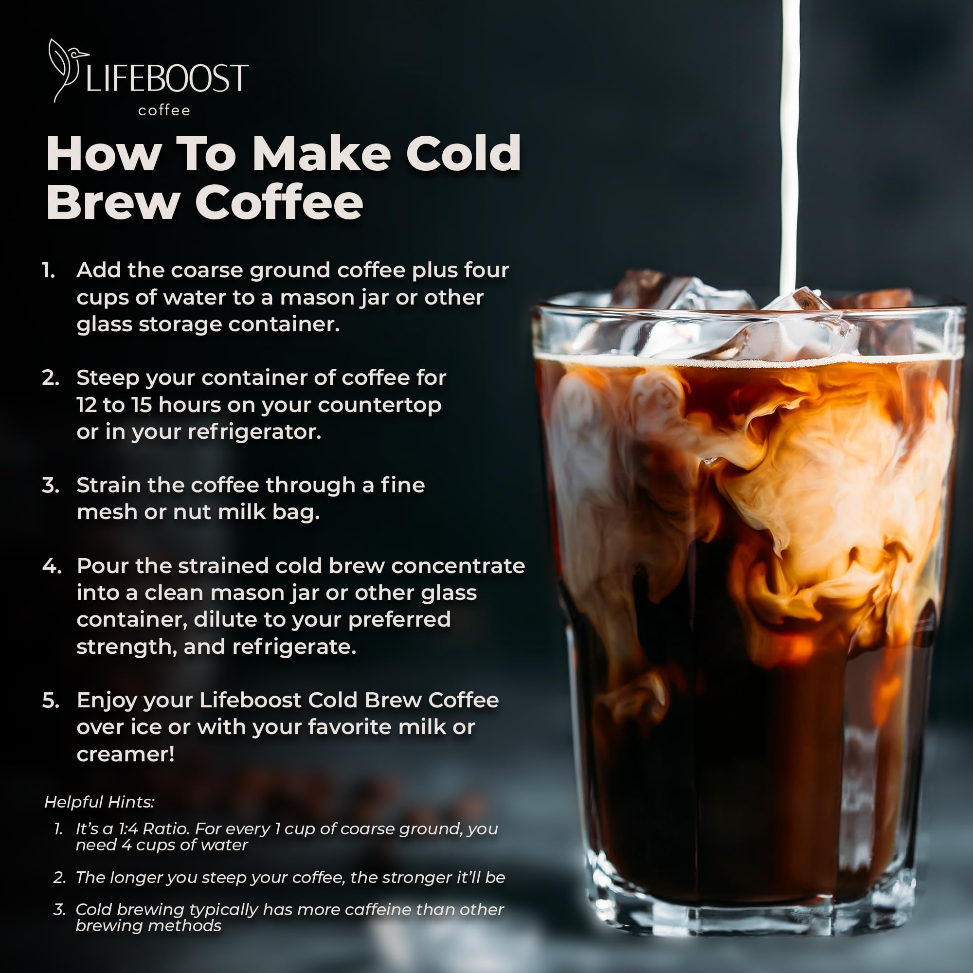 Lifeboost Dark Cold Brew Coffee - Low Acid Coarse Ground Coffee for Cold Brew - Single Origin Non-GMO USDA Organic Cold Brew Coffee Grounds - 3rd Party Tested For Mycotoxins & Pesticides - 12 Ounces