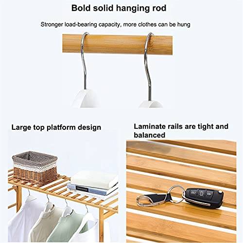 ZJDU Bamboo Wood Garment Rack,Free Standing Closet Organizer,5 Tiers Storage Shelf Corner Clothes Hanging Rack,Storage Box Shelves, for Home Laundry Commercial Office,90×30×145cm