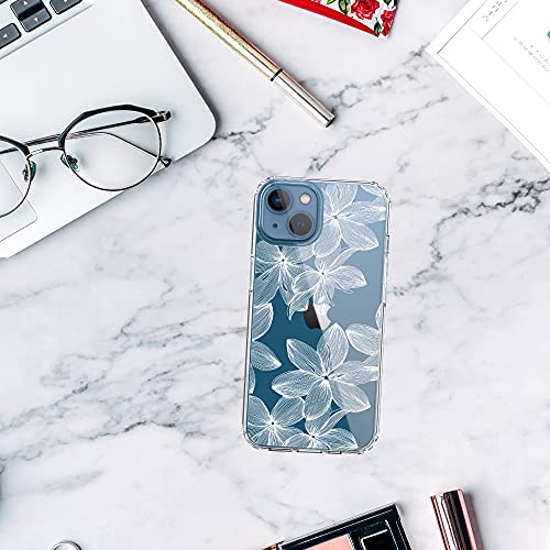 RANZ iPhone 13 Mini Case, Anti-Scratch Shockproof Series Clear Hard PC+ TPU Bumper Protective Cover Case for iPhone 13 Mini (5.4") - White Flower