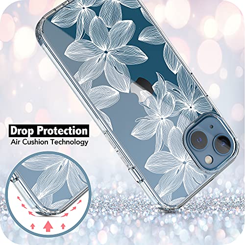 RANZ iPhone 13 Mini Case, Anti-Scratch Shockproof Series Clear Hard PC+ TPU Bumper Protective Cover Case for iPhone 13 Mini (5.4") - White Flower