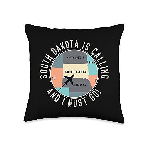 South Dakota Is Calling USA Traveler Apparel Calling and I Must Go South Dakota Throw Pillow, 16x16, Multicolor