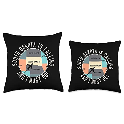 South Dakota Is Calling USA Traveler Apparel Calling and I Must Go South Dakota Throw Pillow, 16x16, Multicolor