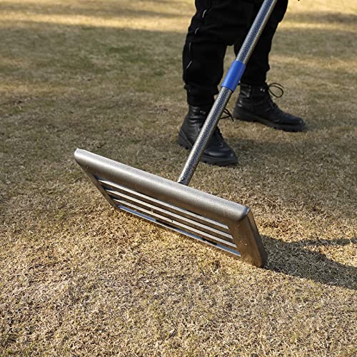 SANDEGOO Lawn Leveling Rake | Levelawn Tool | Level Soil or Dirt Ground Surfaces Easily | 18β x 10β Ground Plate | rakes for lawns Heavy Duty 72β Extra Long Handle | Extracted Iron Metal Black