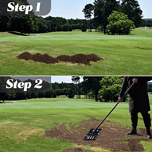 SANDEGOO Lawn Leveling Rake | Levelawn Tool | Level Soil or Dirt Ground Surfaces Easily | 18β x 10β Ground Plate | rakes for lawns Heavy Duty 72β Extra Long Handle | Extracted Iron Metal Black