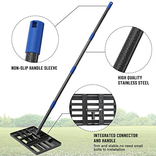 SANDEGOO Lawn Leveling Rake | Levelawn Tool | Level Soil or Dirt Ground Surfaces Easily | 18β x 10β Ground Plate | rakes for lawns Heavy Duty 72β Extra Long Handle | Extracted Iron Metal Black