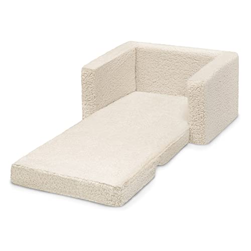 Delta Children Cozee Flip-Out Sherpa 2-in-1 Convertible Chair to Lounger for Kids, Cream