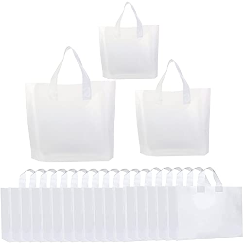 Gogmooi 150 Pcs Plastic Bags with Handles Bulk, Clear Bags Soft Frosted Plastic Bags for Gifts, Boutiques, Events High-Density Size Reusable Bulk 12" x 50 pcs, 14" x 50 pcs, 16" x 50 pcs