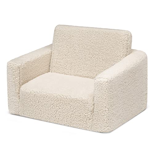 Delta Children Cozee Flip-Out Sherpa 2-in-1 Convertible Chair to Lounger for Kids, Cream