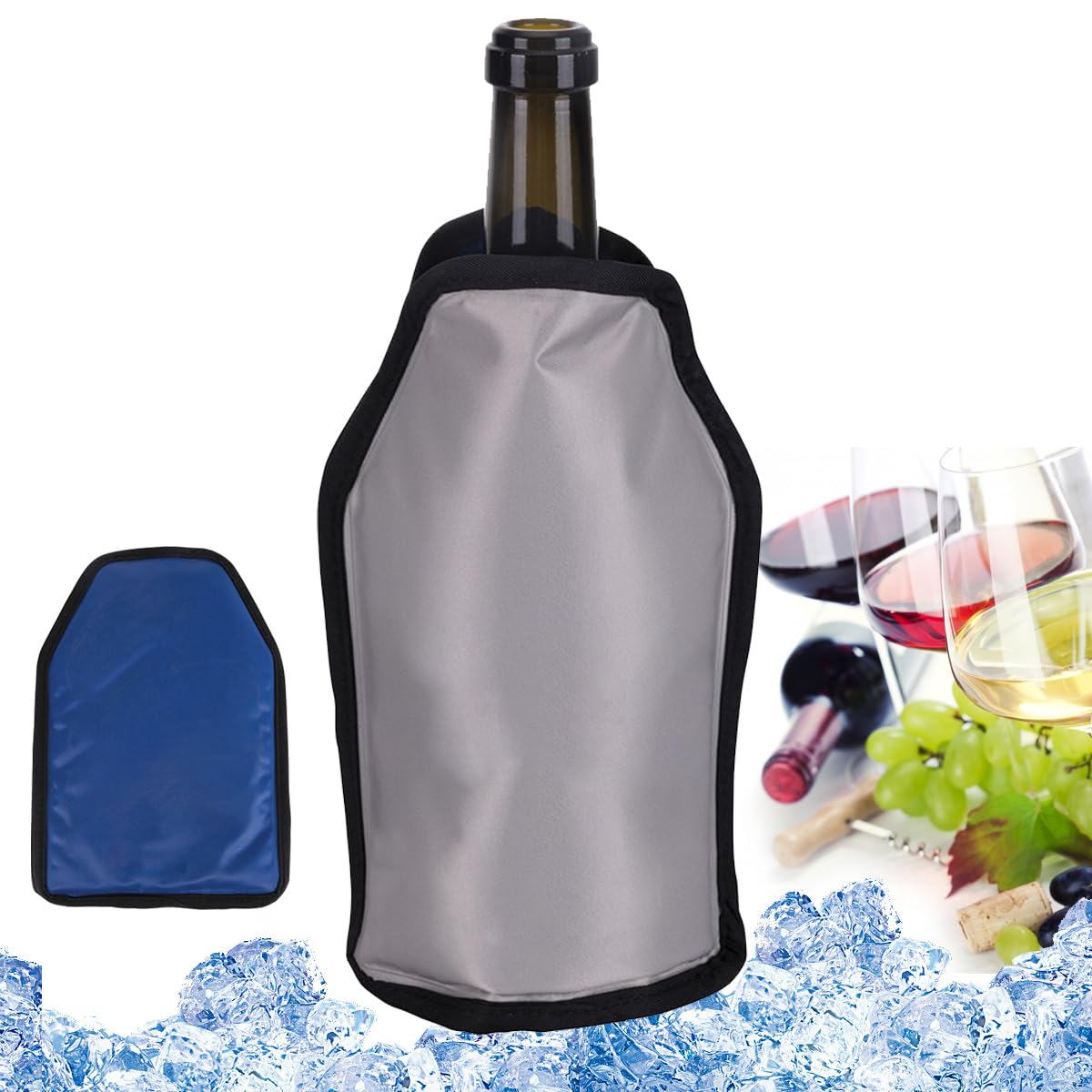 Wine Cooler Sleeve With Protector Instant Cooling and Keeps Your Drink Cold Keep Cool and Chill Champagne Wine (Type7) (WineCooler-1Count)