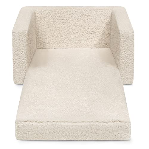 Delta Children Cozee Flip-Out Sherpa 2-in-1 Convertible Chair to Lounger for Kids, Cream