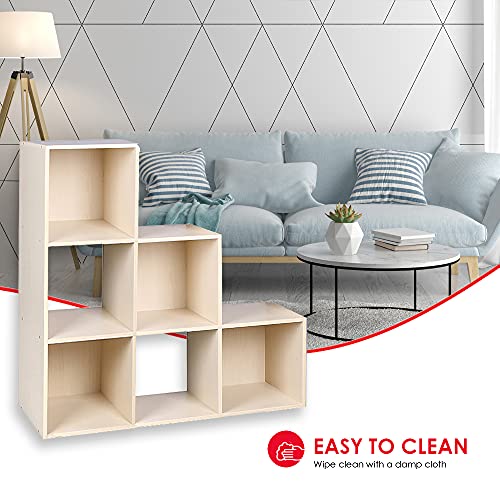 Home Basics Open and Enclosed Cube MDF Storage Organizer, Oak (6-Cube Tiered)