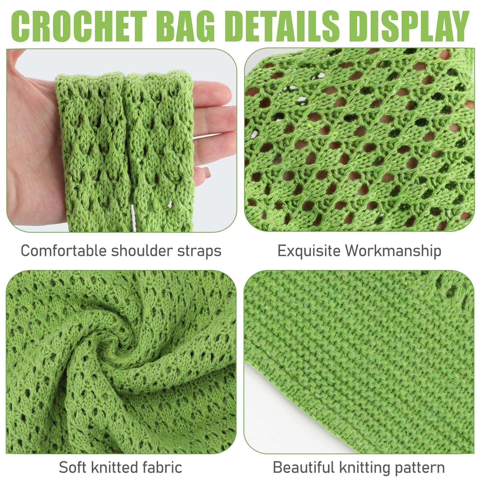 hatisan Crochet Bags for Women - Summer Beach Tote, Aesthetic Hippie Knit Bag (Green)