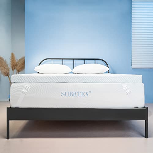 subrtex 3 Inch Queen Gel Infused Memory Foam Mattress Topper with Removable Bamboo Cover, Ventilated Cooling Pad for Pain Relief, Certified by CertiPUR-US, Oeko-TEX