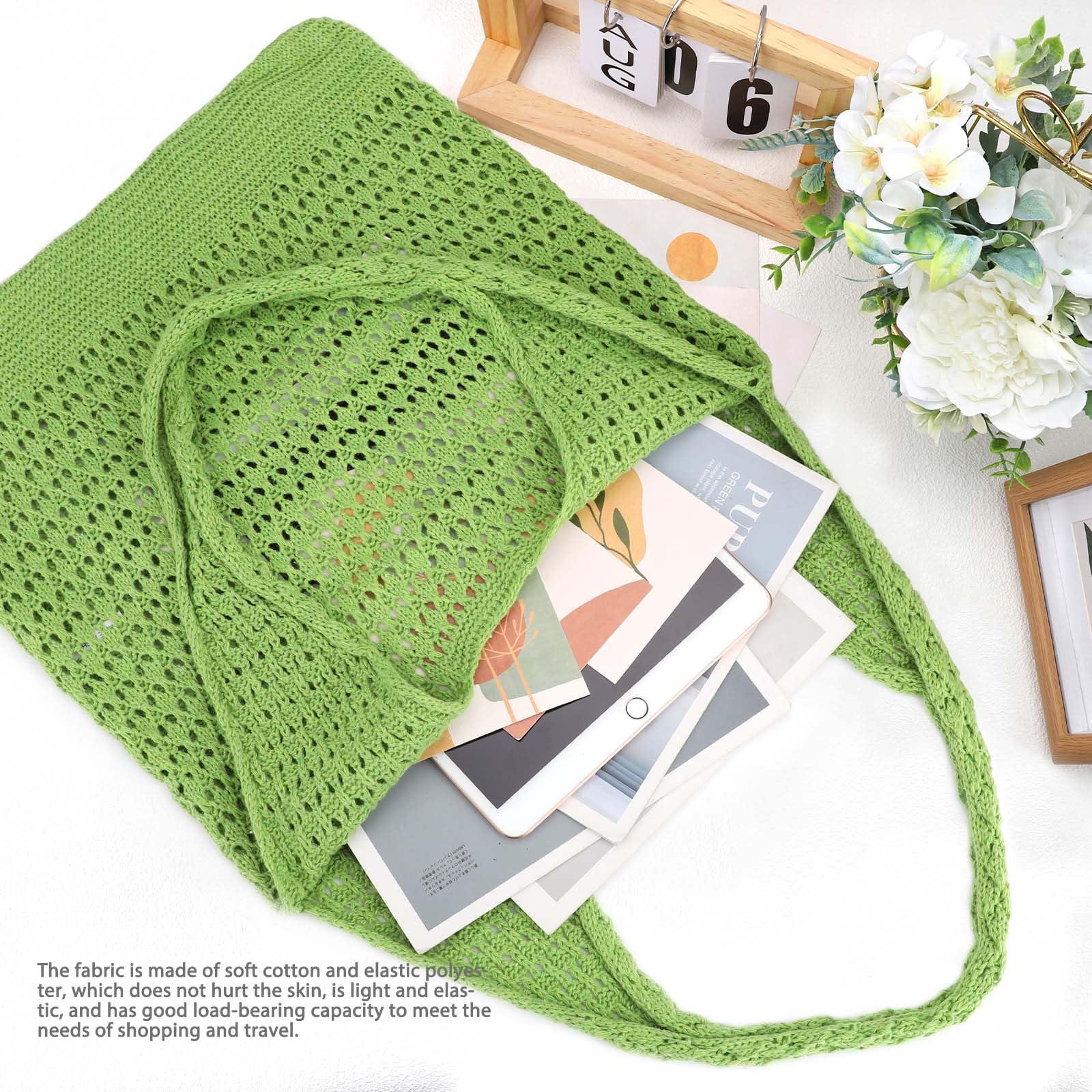 hatisan Crochet Bags for Women - Summer Beach Tote, Aesthetic Hippie Knit Bag (Green)