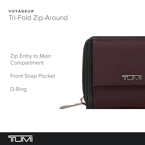 TUMI - Voyageur Tri-Fold Zip-Around - Aesthetic Women's Zipper Wallet with Cash/Card Holders - Travel Wallet - With Gift Box - Deep Plum