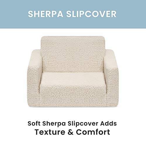 Delta Children Cozee Flip-Out Sherpa 2-in-1 Convertible Chair to Lounger for Kids, Cream