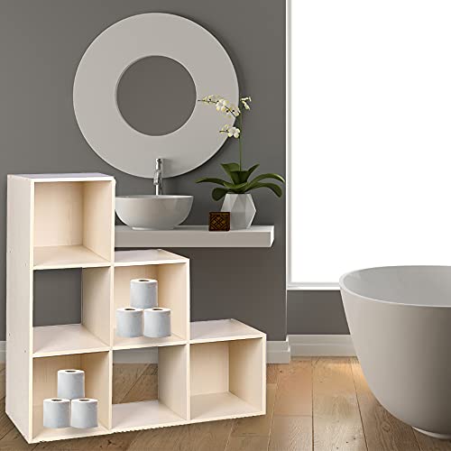 Home Basics Open and Enclosed Cube MDF Storage Organizer, Oak (6-Cube Tiered)