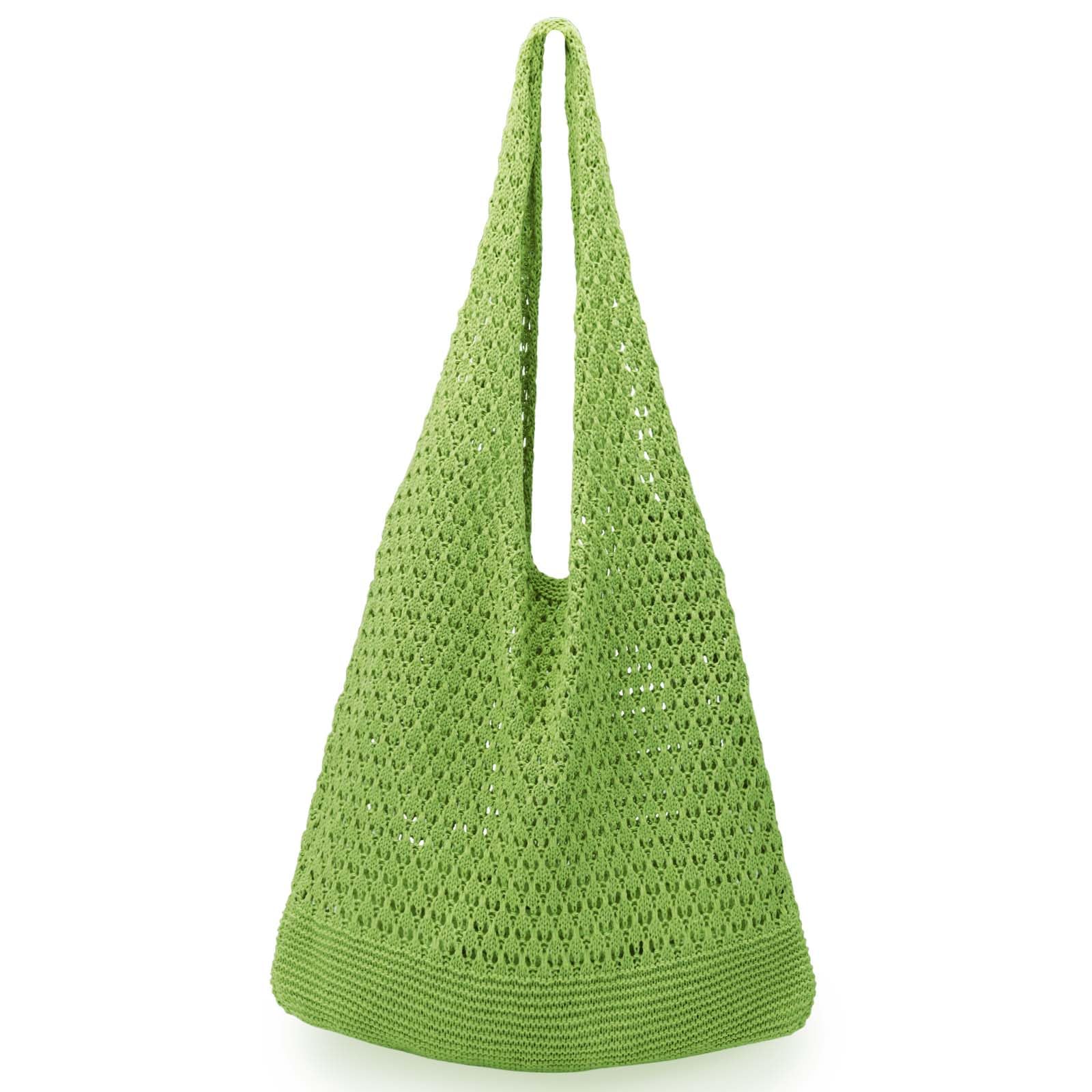 hatisan Crochet Bags for Women - Summer Beach Tote, Aesthetic Hippie Knit Bag (Green)