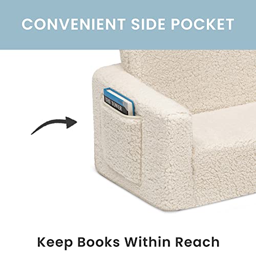 Delta Children Cozee Flip-Out Sherpa 2-in-1 Convertible Chair to Lounger for Kids, Cream