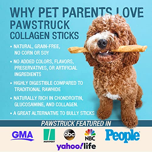 Pawstruck Beef Collagen Sticks for Dogs, Long Lasting Chews for All Breeds, 5-Count Bully Sticks and Rawhide Alternative Treats w/Chondroitin & Glucosamine, Low Fat & High Protein Dental Treats